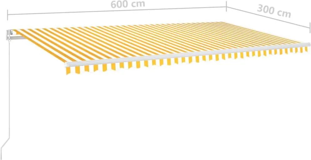 Ručně zatahovací markýza s LED světlem 600 x 300 cm žlutobílá 3068963