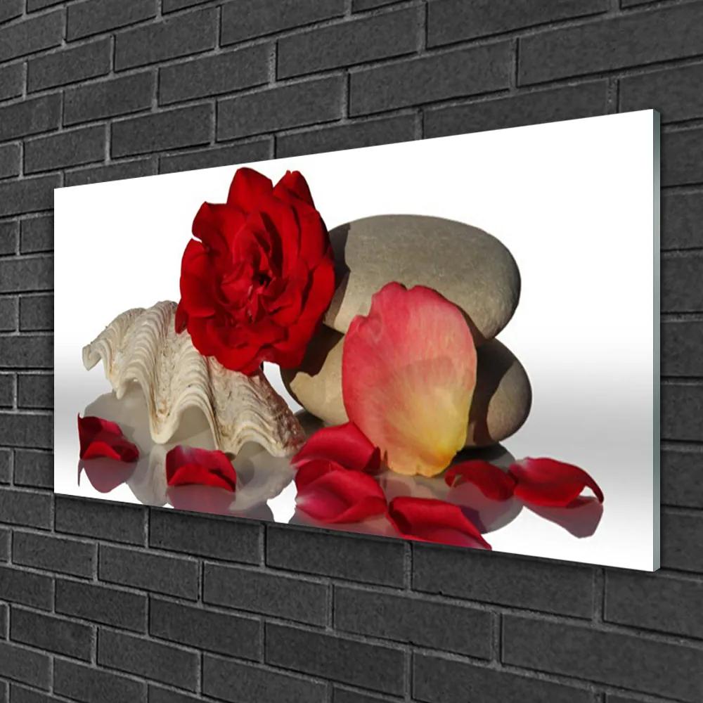 Obraz na skle Růže Plátky Mrtvá Příroda 125x50 cm