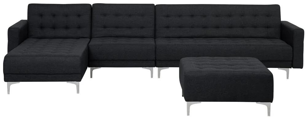 Grafitově šedá čalouněná rozkládací sedací souprava tvaru L s taburetem, pravostranná ABERDEEN Beliani
