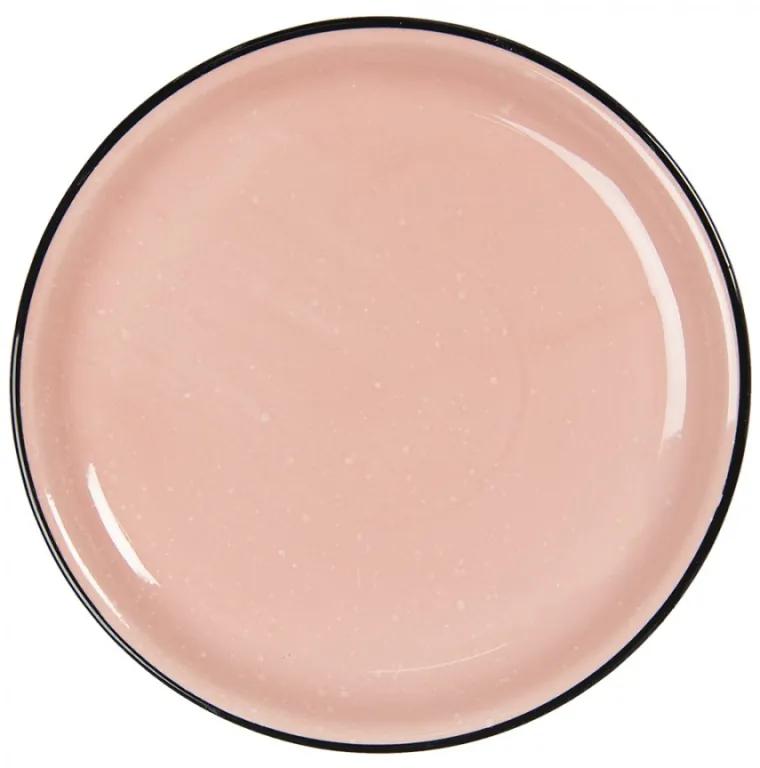 Růžový mělký keramický talíř s kaňkami Madolen – 27x3 cm