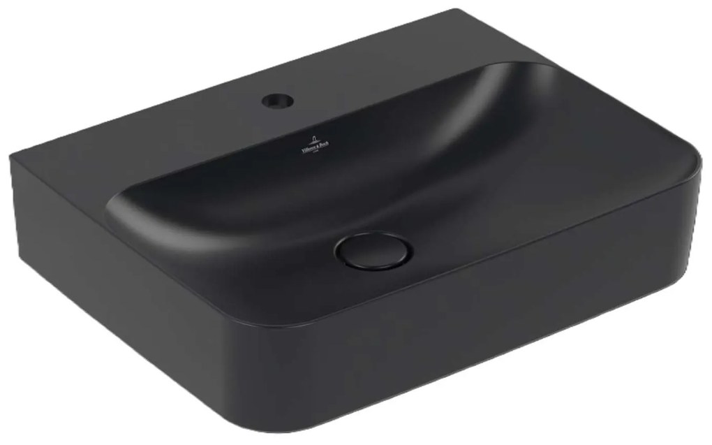 Villeroy & Boch Finion - Umyvadlo 60x47 cm, skrytý přepad, otvor pro baterii, CeramicPlus, Pure Black 416864R7