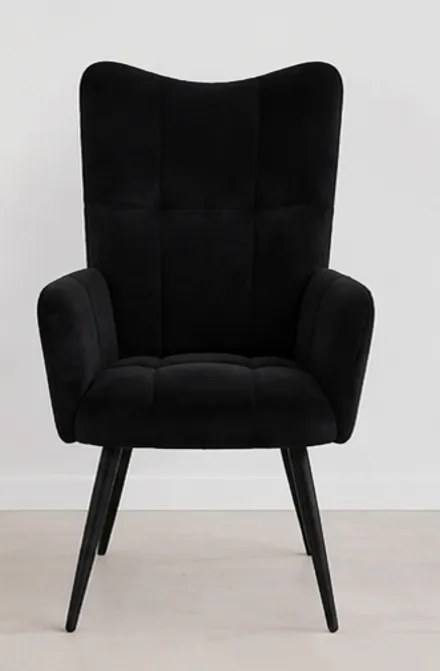 křeslo relaxační, odpočinkové, ušák, kov/samet, 98x63x69 cm, černá/černá, Dekorino KR20260007