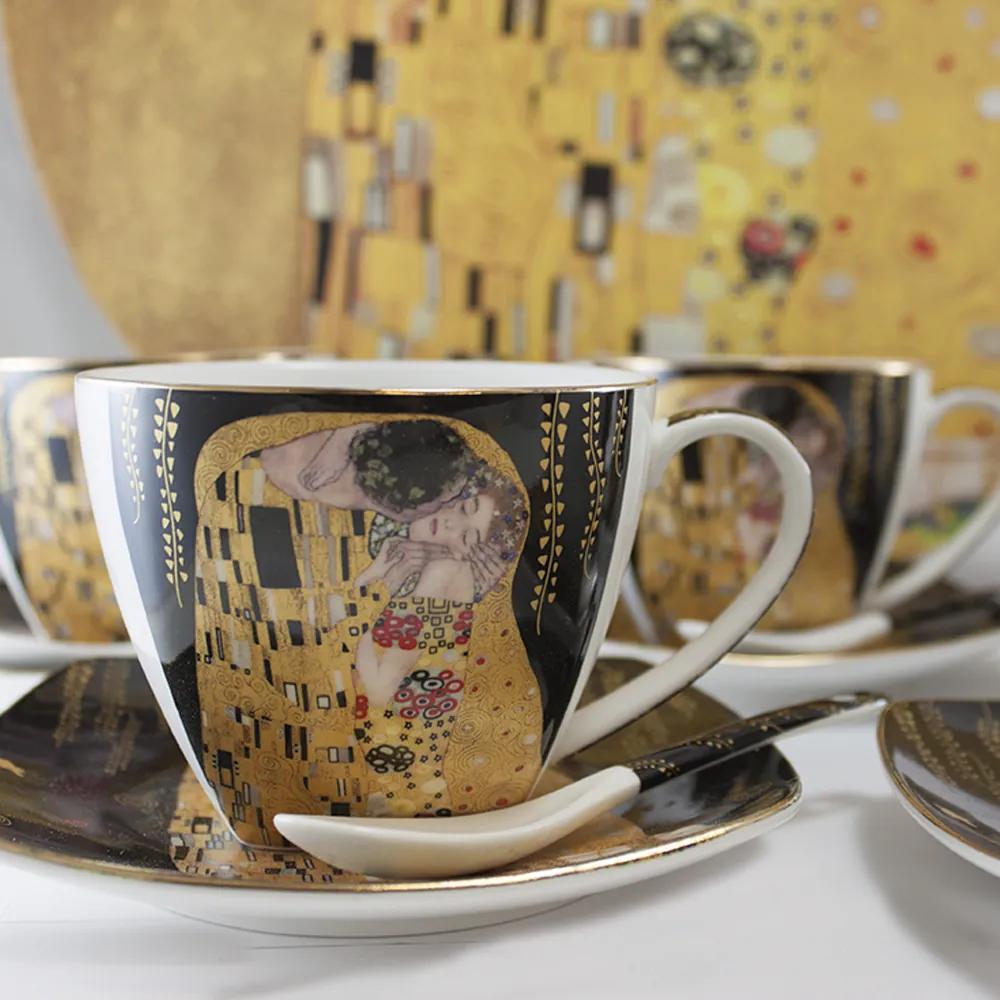 HOME ELEMENTS Luxusní souprava na čaj pro 6 osob, Klimt Polibek tmavý