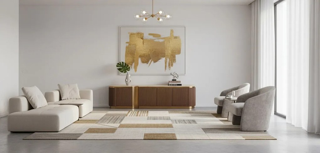 TV stolek Stilig ST916 200 cm ořech/travertin/zlatý