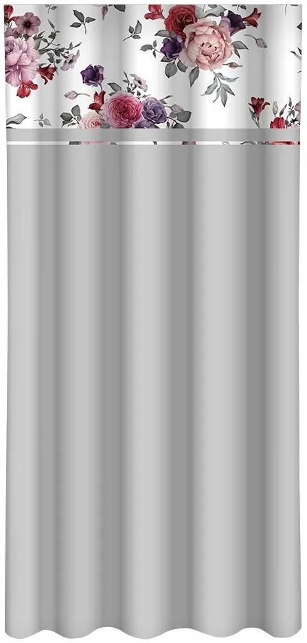 Jednoduchý šedý závěs s potiskem pivoněk Šířka: 160 cm | Délka: 250 cm