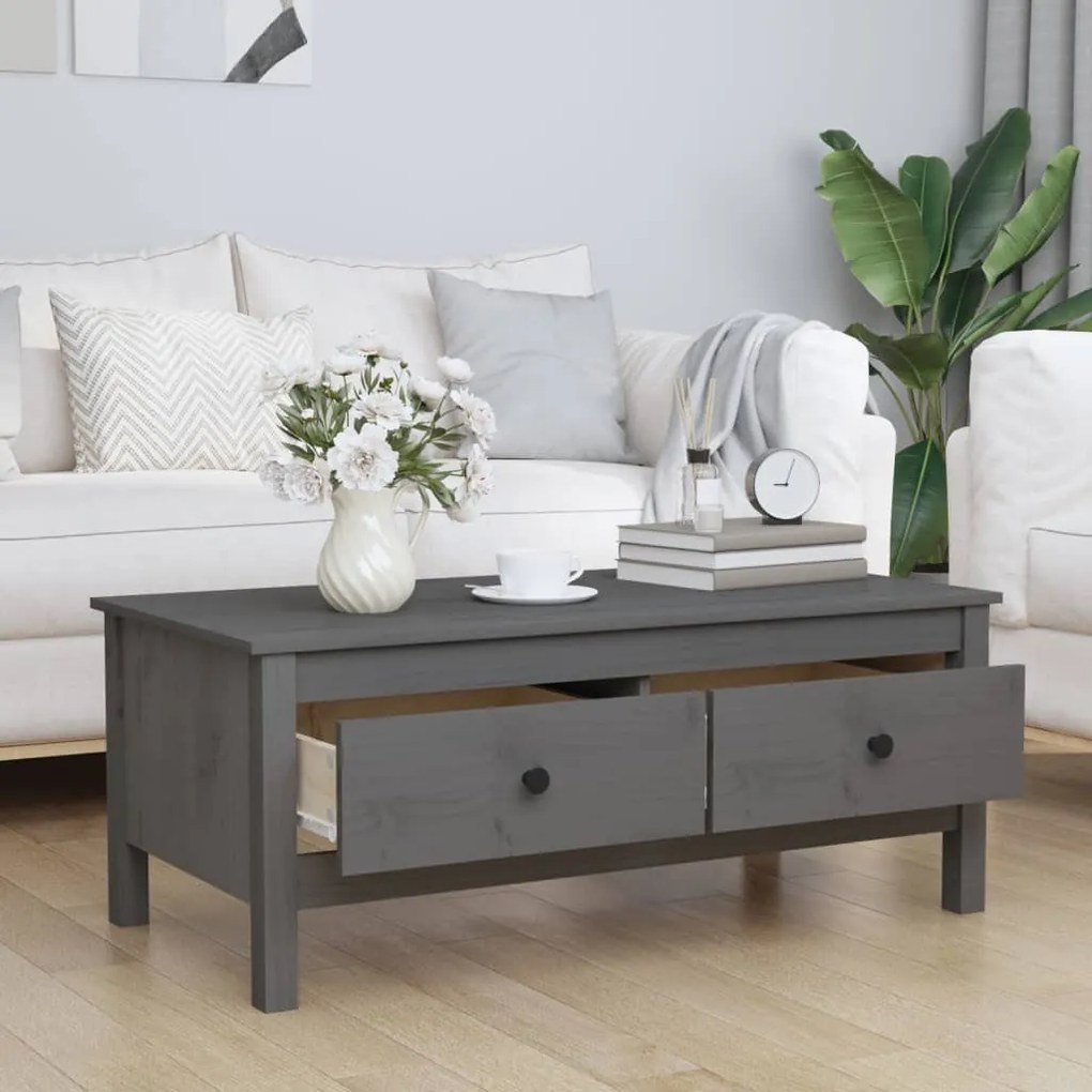 Konferenční stolek šedý 100 x 50 x 40 cm masivní borové dřevo - Default Title