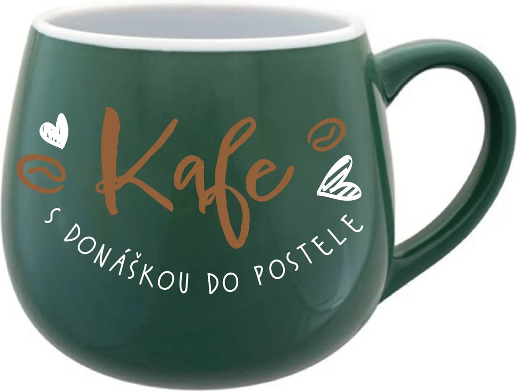 KAFE S DONÁŠKOU DO POSTELE - zelený keramický hrníček 300 ml