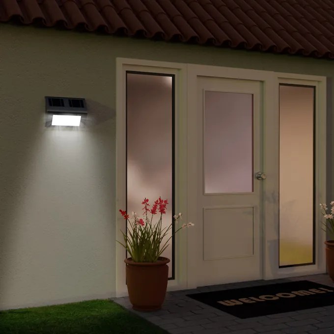LED solární nástěnné osvětlení nerezové 101594
