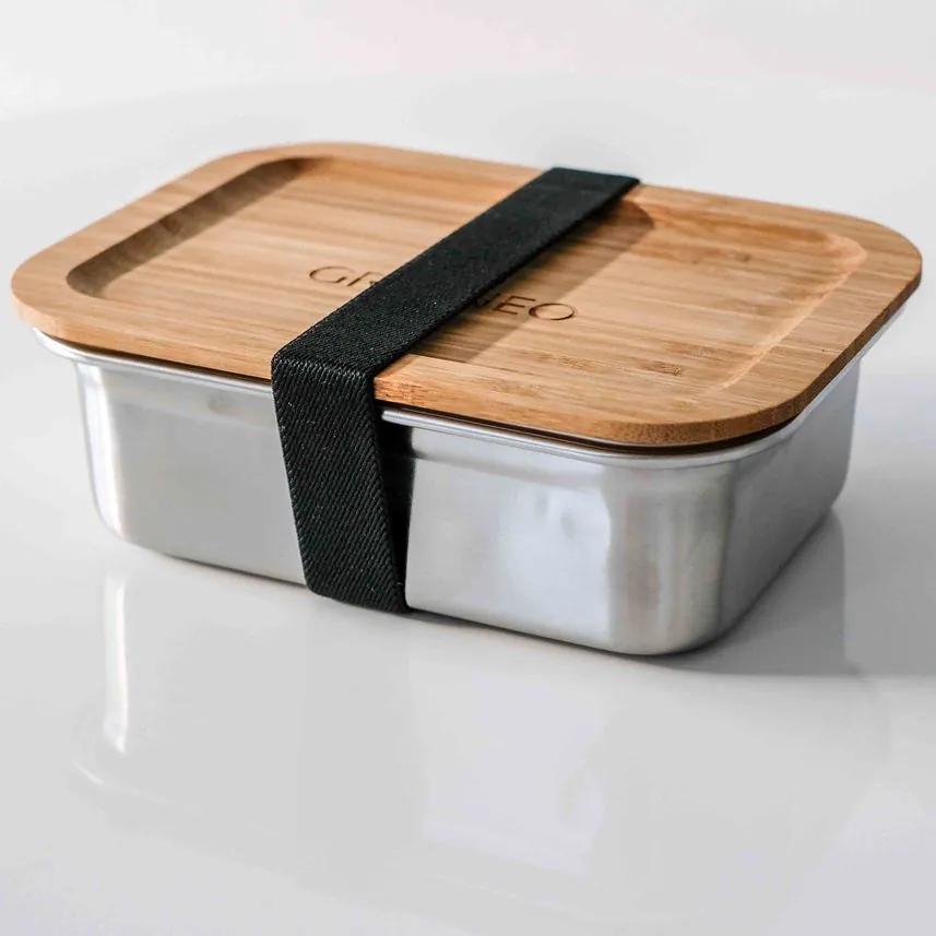Nerezová krabička na jídlo GREENEO s těsněním | 1200 ml | Černý pásek |  BIANO