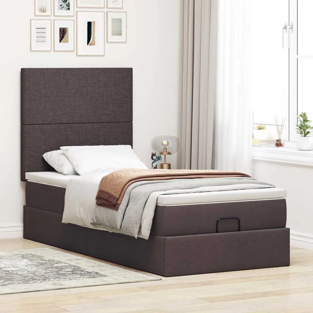 Osmanský rám postele s matrací tmavě šedá 90x190cm textil 3313039
