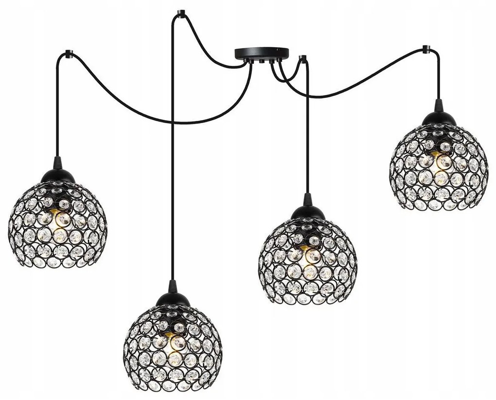 Závěsné svítidlo Crystal Spider, 4x černé křišťálové stínítko