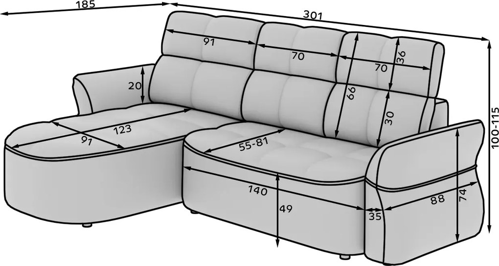Rohová sedací souprava BEN s elektrickým výsuvem sedáku, pravá, hnědo-oranžová (breona 45)