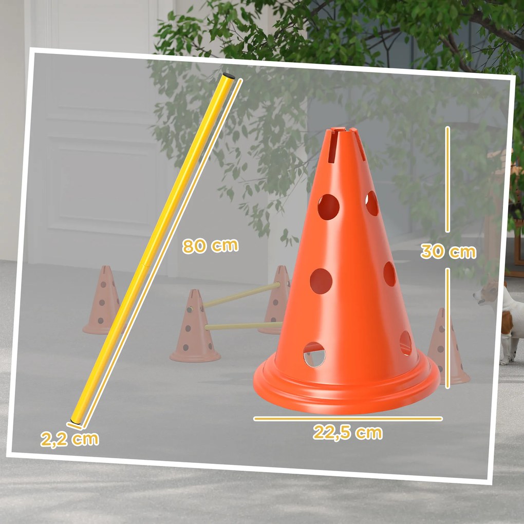 PawHut Agility set pro psy 3-dílné vybavení pro výcvik psů Zásuvná sada překážek se 6 kužely 3 překážky Přepravní taška D07-059V00OG
