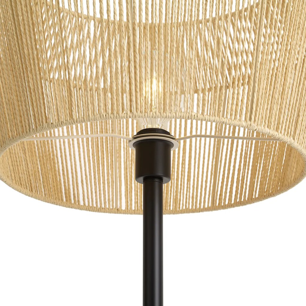 Stojací lampa černá s béžovým stínidlem z papírového provazu 50/50/30 - Simplo