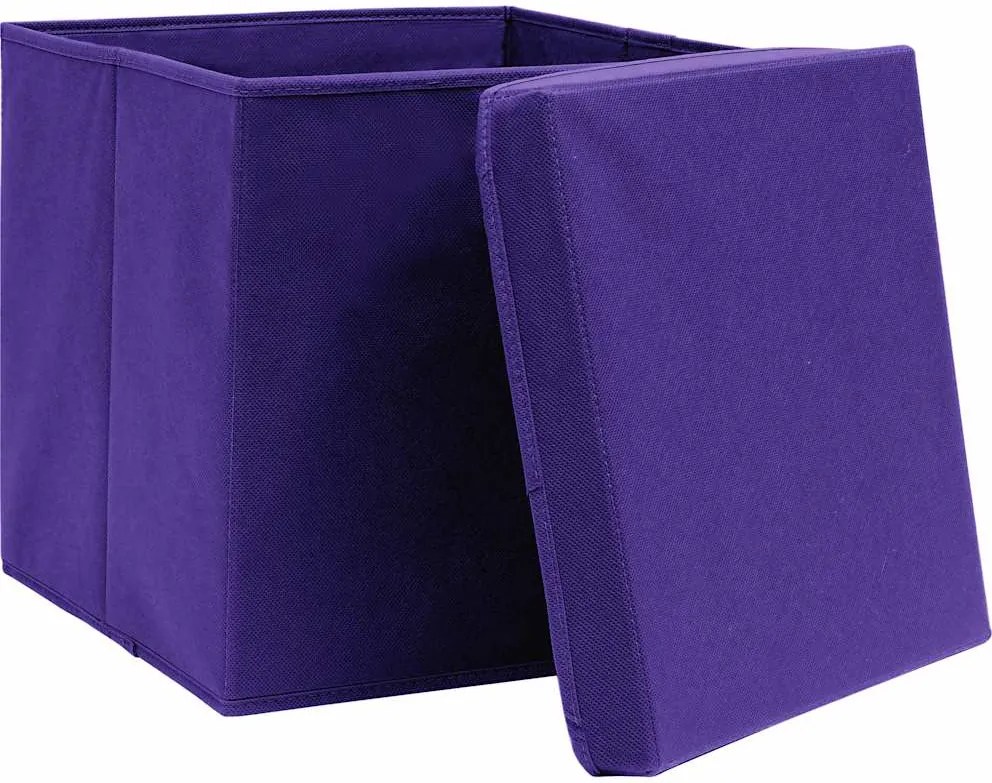 Úložné boxy s víky 10 ks fialové 32 x 32 x 32 cm textil 288356