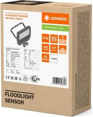 LED reflektor s pohybovým čidlem LEDVANCE FLOODLIGHT černý SENSOR 8W/6W 1200/850lm 4000K neutrální bílá IP65