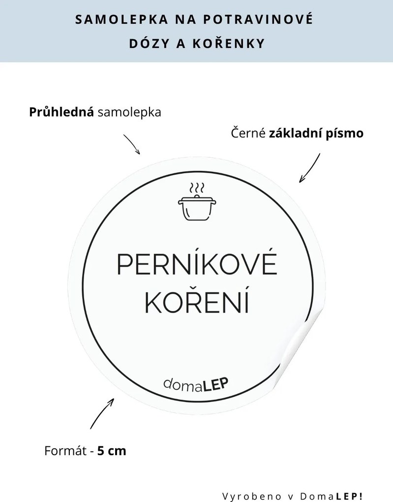 Samolepka na kořenky PERNÍKOVÉ KOŘENÍ bílá 5 cm základní písmo