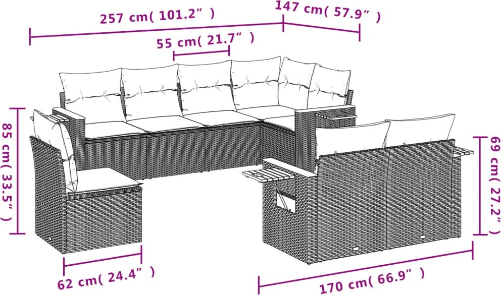 8dílná zahradní sedací souprava s poduškami béžová polyratan 3259406