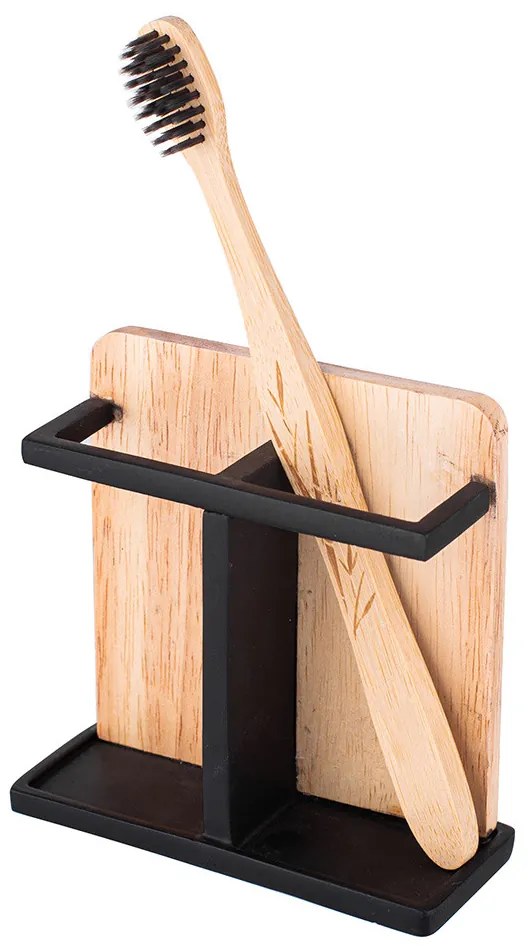 ALTOM Držák na zubní kartáčky a pastu, minimalistický stojánek dřevo+kov