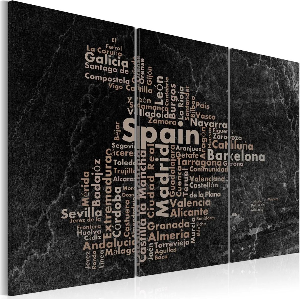 Obraz - Text map of Spain on the blackboard - triptych - 120x80