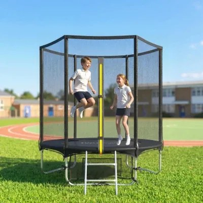 SPORTNOW venkovní trampolína Ø183 cm pro děti od 6 let a dospělé s bezpečnostní sítí, 2-stupňovým žebříkem, černá