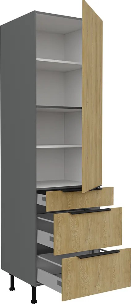CREMONA ac | vysoká skříňka 60 DKS-215 3S1F potravinová | UNI DVÍŘKA | 60 cm | PREMIUM BOX | antracit/cremona