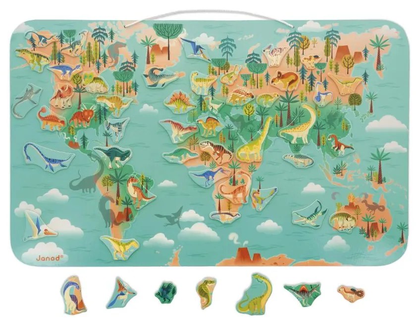 Janod Magnetická hračka Mapa Dinosauři světa 50 ks magnetek