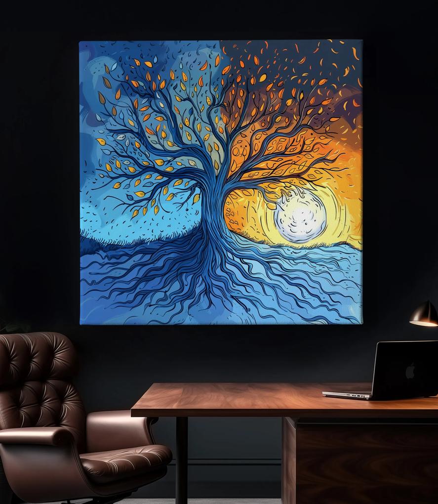 Obraz na plátně - Strom života Den i noc FeelHappy.cz Velikost obrazu: 140 x 140 cm