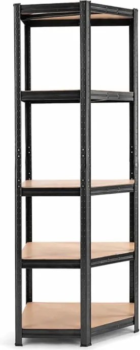 Regál 180x90x40 cm rohový lakovaný 5-policový, nosnost 875 kg - černý - 2ks