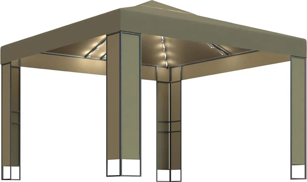 Altán s dvojitou stříškou a světelné LED řetězy 3x3x2,7 m taupe 3070303