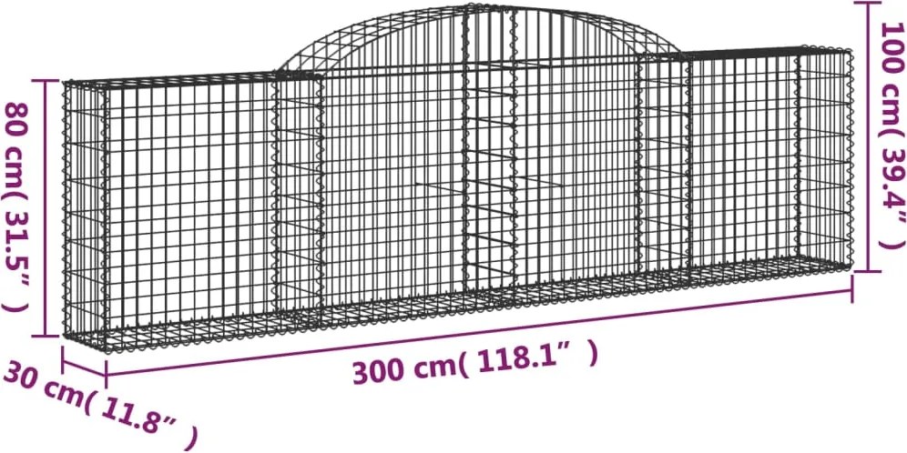Klenuté gabionové koše 13ks 300x30x80/100 cm pozinkované železo 3146514