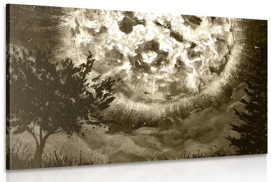 Obraz zářivý měsíc na noční obloze v sépiovém provedení Varianta: 120x80