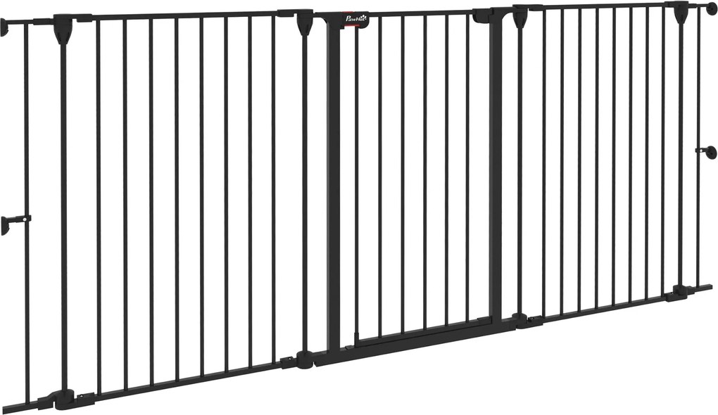 PawHut Ocelová Bariéra pro Psy 206x90 cm - Pet Pletivo 3-panelová Skládací Brána s Dvojnásobným Zámkem a Pomocnou Zámkovou Funkcí pro Dveře, Chodby a