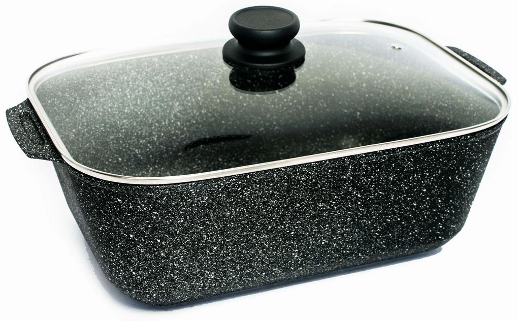 Top Alulit pekáč na kačenu se skleněným víkem černý granit, 25 x 35 x 14 cm, objem 10 l
