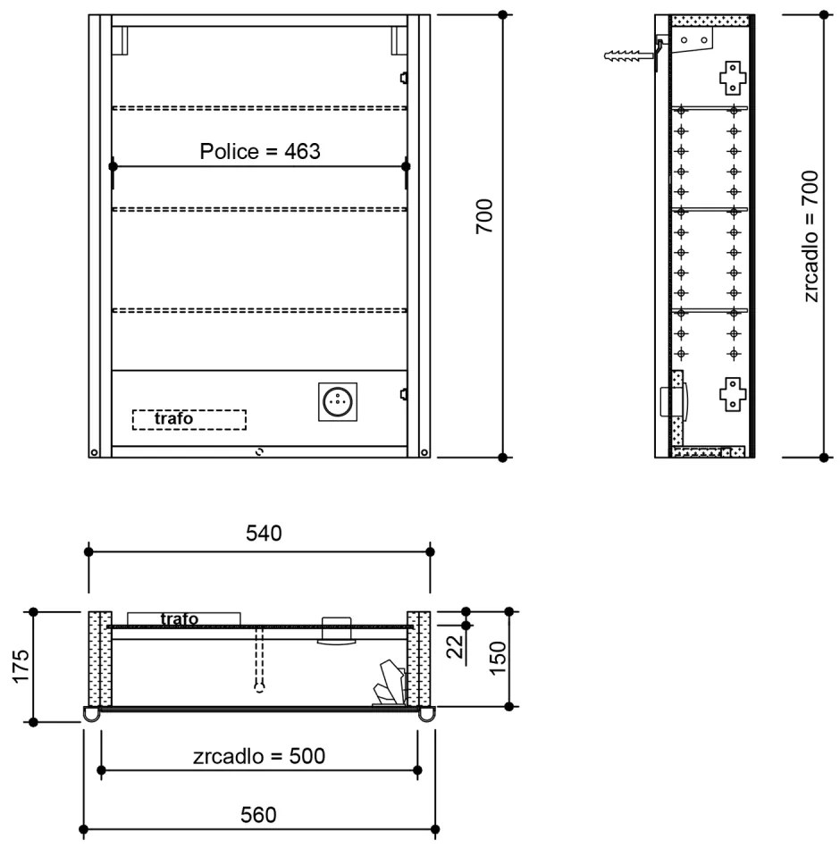 Sapho ALIX galerka s LED osvětlením 56x70x17,5cm, levá/pravá, dub alabama AX156-0022