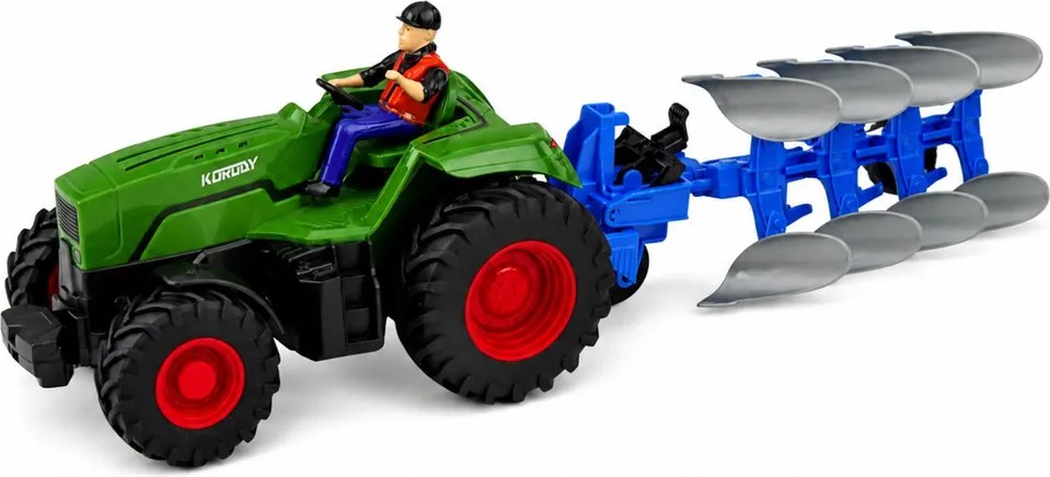 LEAN Toys Traktor s pluhem a zemědělcem, dálkově ovládaný RC, se světly, zelený, měřítko 1:24