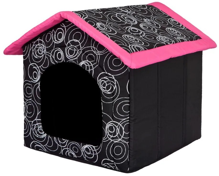 Pelíšek pro psa Bouda - černá a růžová střecha Velikost: R1 - 38 x 32 x 38 cm