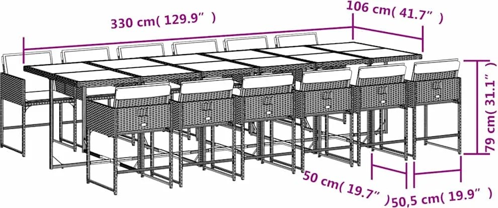 13dílný zahradní jídelní set s poduškami mix béžové polyratan 3211308
