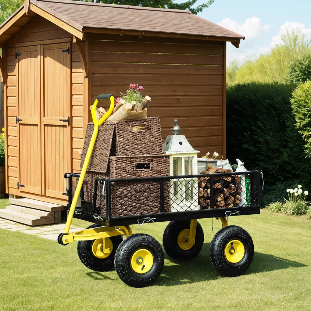 Outsunny Skládací Zahradní Vozík s Nosností 200 kg - Plážový Vozík s Odnímatelnými Bočními Panely, 180° Otočnou Rukojetí a 4 Velkými Gumovými Pneumat…