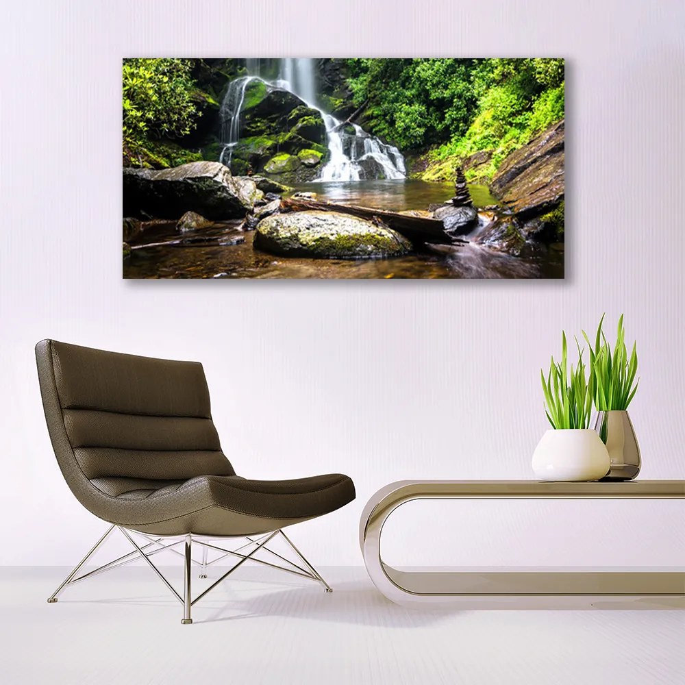 Plexisklo-obraz Vodopád Kameny Les Příroda 120x60 cm