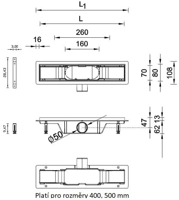 Olsen Spa StandardLine odtokový žlab s roštem Medium 700 mm plast/nerez šedá OLPZLABST69