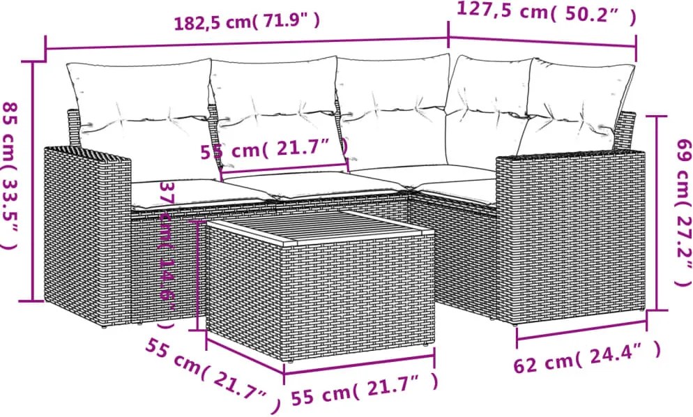 5dílná zahradní sedací souprava s poduškami černá polyratan 3224102