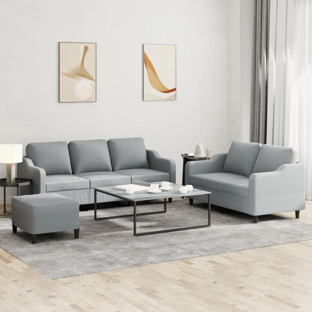 3dílná sedací souprava s poduškami světle šedá textil 3201842