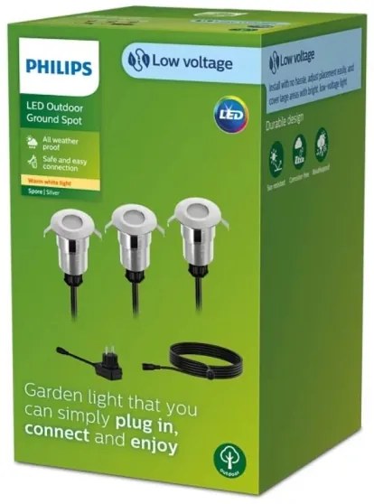 Philips - SADA 3x LED Venkovní zápustné svítidlo SPORE LED/1W/24/230V IP67