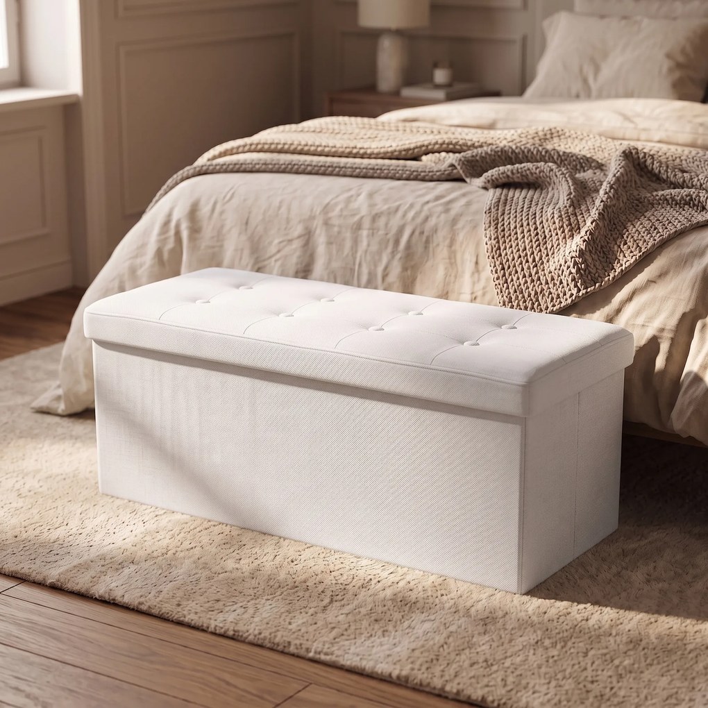 Puf s úložným prostorem, obdélníkový, skládací, 110 × 38 × 38 cm, béžový
