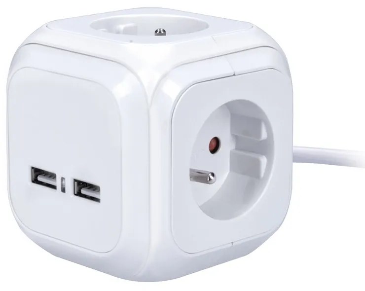 Kostka se zásuvkami s USB 4Z - 2m, bílá