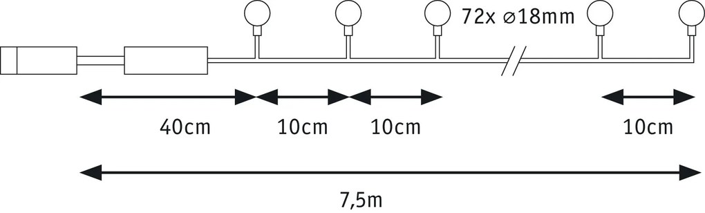 Paulmann Plug&Shine světelný řetěz, 72 LED světýlek, délka 7,5m IP44, 24V