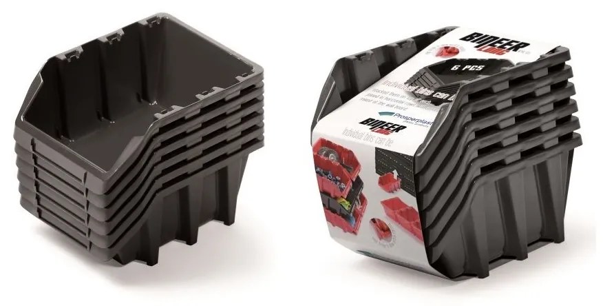 PROSPERPLAST Set úložných boxů 6ks BINEER LONG 249x158x114mm, černý