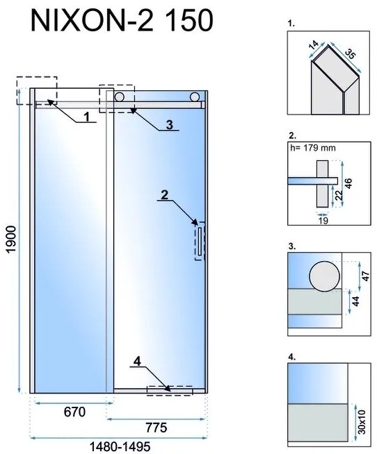 Jednokřídlé posuvné sprchové dveře REA NIXON-2 LEVÉ pro instalaci do niky 150 cm, chrom