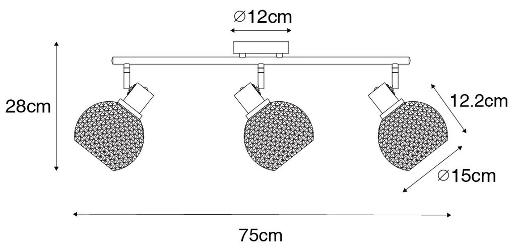 Designové bodové svítidlo černé s kouřovým sklem 3-světlo - Chico